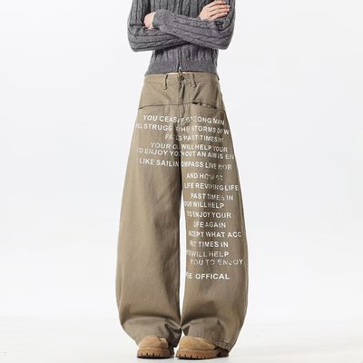 美式高街字母印花牛仔裤