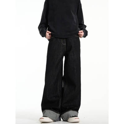 美式cleanfit单宁原牛黑牛仔裤