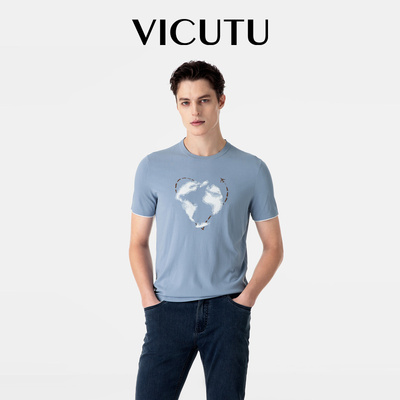 针织修身潮流提花半袖T恤