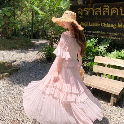 粉色甜美级飘逸少女感荷叶边连裙衣夏季新款高ZR2B103感质领气长