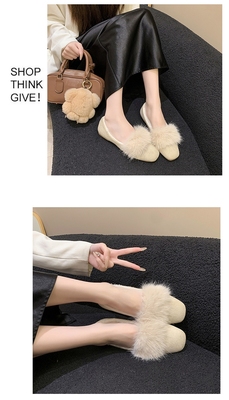 仙女风毛毛单鞋女平底鞋2025新款秋冬加绒软底豆豆鞋孕妇保暖棉鞋