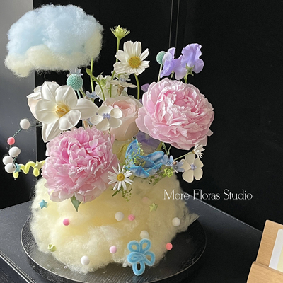 咔拉 云朵棉蓬蓬彩色云丝棉鲜花520七夕情人节花束鲜花材料艺术纸