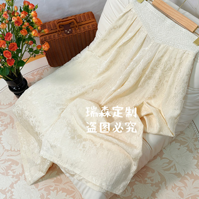 958 重磅满分100%桑蚕丝雕花刺绣阔腿裙裤-腰围66-裤长99