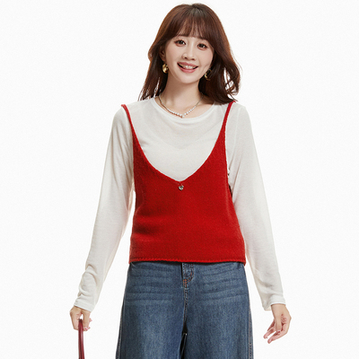 长袖上衣+吊带外搭两件套装