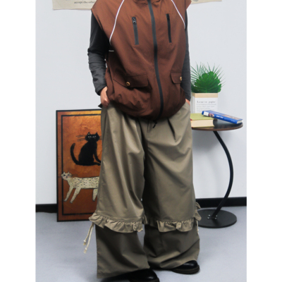 宽松工装裤木耳花边休闲百搭阔腿