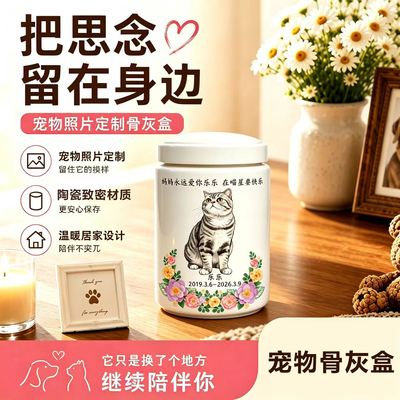 宠物骨化罐手绘猫咪狗狗灰骨盒定制陶瓷罐密封防潮离世纪念收藏盒