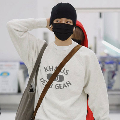 NCTWISH吴是温机场同款卫衣服花灰色印花薄款加绒圆领宽松男女装