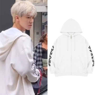 NCT DREAM罗渽民同款卫衣服休闲开衫印花加绒薄秋冬拉链帽衫外套