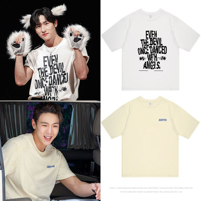 MONSTA X孙轩宇任昌均同款衣服宽松休闲纯棉男女夏季印花短袖T恤