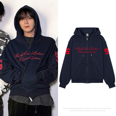 NCTDREAM楷灿李东赫衣服同款卫衣拉链帽开衫宽松印花薄款加绒外套