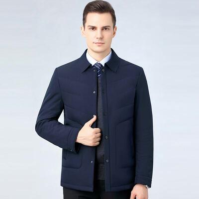 2年0男28399-F5冬季桑蚕丝装衣翻领外套菱格中商务休闲棉棉服爸爸