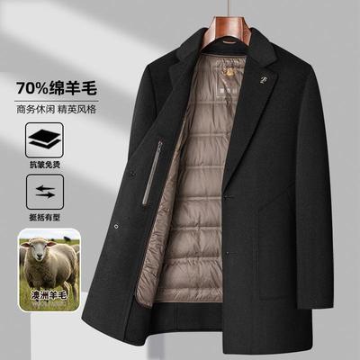 秋冬新S9-8109款男男中长士款羊毛双面子大衣羽绒脱卸内胆中年加