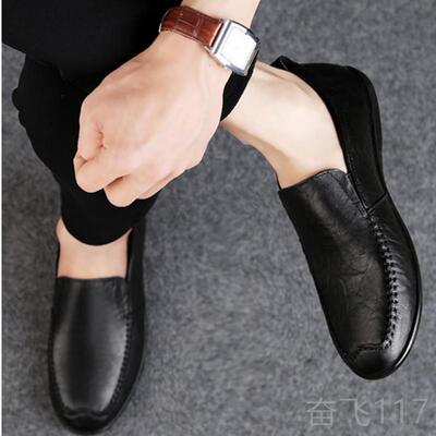 正品春透气豆豆鞋脚男伦真皮英一蹬小皮鞋男士休闲软底驾车鞋季红
