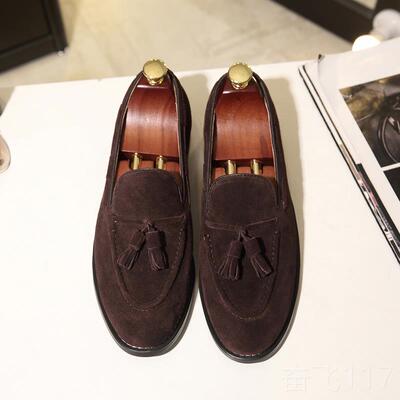 正品手鞋工乐福鞋流苏男鞋低帮皮英伦休闲脚蹬懒人一男士真潮流皮