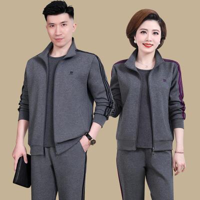 中老年季秋情侣装男89163女士休闲运套装爸爸动妈妈三春件套运动