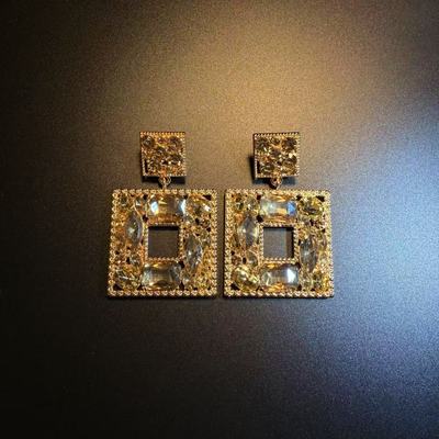 开花的橄榄 Vintage古着  Golden Squares几何方块耳钉 耳环 耳饰