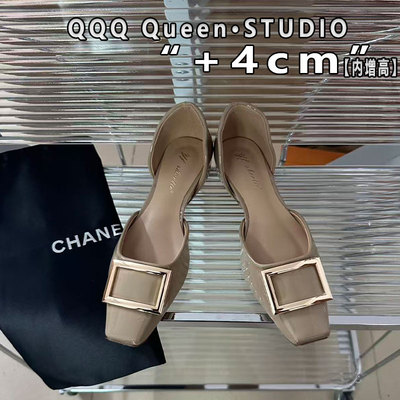 Right Video通勤风隐形中空凉鞋女浅口内增高小个子真皮4cm单鞋女