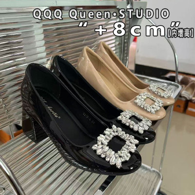 Right Video小个子轻奢内增高水钻方扣玛丽珍鞋女通勤法式单鞋8cm