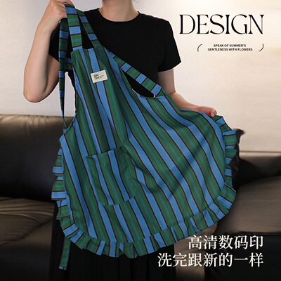 新款厨房条纹围裙防泼水防油女高颜值耐脏高质量做饭围腰apron