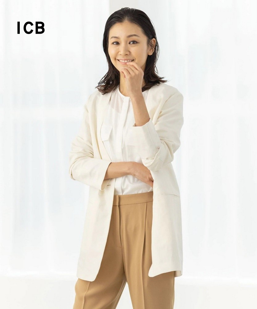 ICB日系春季通勤OL宽松棉亚麻混纺一粒扣西装休闲便西服商场同款