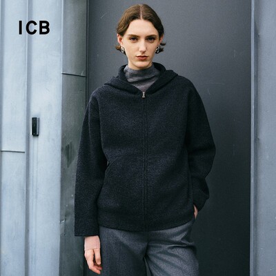 宽松羊毛混连帽针织开衫商场同款