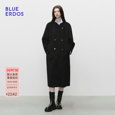 BLUE ERDOS春季复古百搭羊毛羊绒立领学院风双排扣毛呢大衣