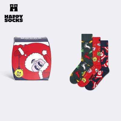 【2025新款3双装】Happy Socks潮牌圣诞袜子送礼创意礼盒中筒袜