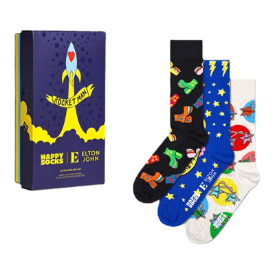 【时尚联名】Happy Socksx Elton John联名潮牌袜3双装礼盒中筒袜
