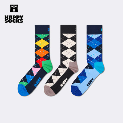 【春夏款】Happy Socks潮牌菱格经典多巴胺袜子时尚个性中筒袜