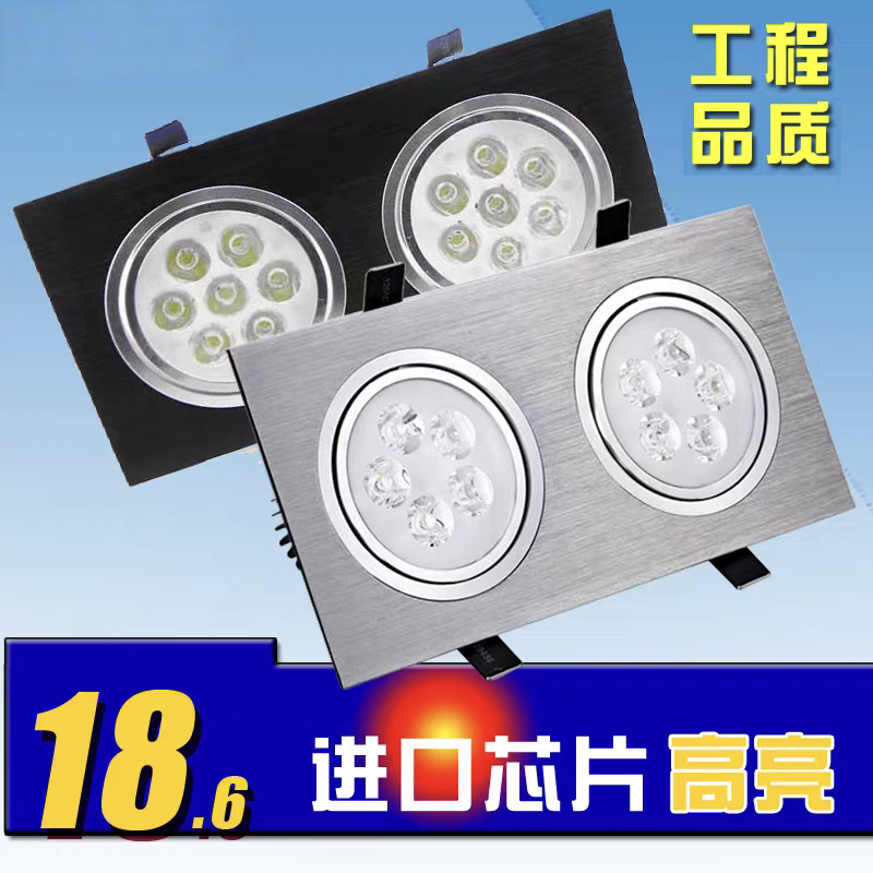 led双头射灯吊顶格栅灯嵌入式斗胆灯双孔筒灯天花长方形10x20双眼
