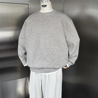 WEERE纯色宽松休闲圆领套头毛衣
