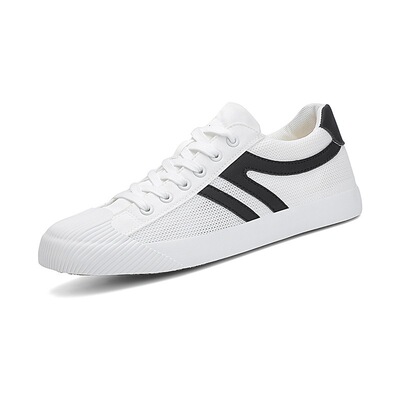 26A606闪步夏季新款男鞋韩版条纹百搭休闲鞋网面透气舒适系带板鞋