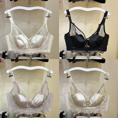 缎面蕾丝网纱大胸显小超薄文胸罩