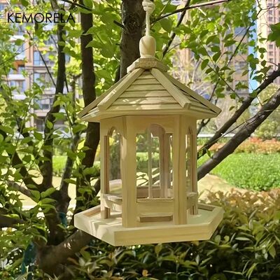 Wooden Bird Feeder House 1PCS Outdoor Decorative Weaved Hang