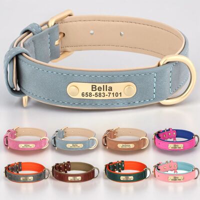 Personalized Dog Collar Engraved PU Leather Dog Collars Free