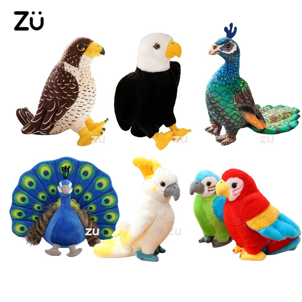 25cm Simulation Stuffed Animal Cute Birds Parrots Toucan Eag
