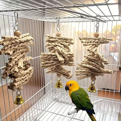 Parrot Chew Toys Natural Corn Husk Braided Teething Bell Str