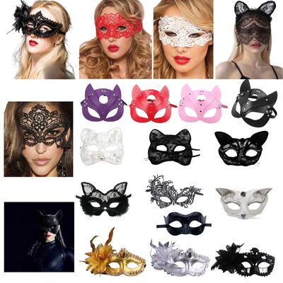 Sexy Lace Mask Translucency Cat fox Half Face PU Masks Cospl