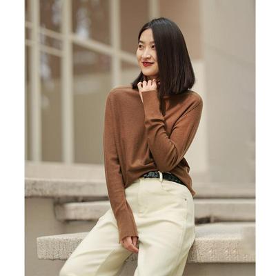 ise“基础之上”系列100%羊毛焦糖色高领亲肤内搭毛衣K2440887
