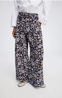 丹麦轻奢m 女生春夏新款 油画印花 舒适高腰宽松阔腿裤 裙裤长裤