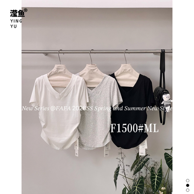 FAFAF1500大码V领短袖T恤女夏