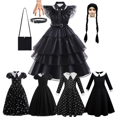 For Girl Cosplay Dress Costumes Black Gothic Wednesday Addam