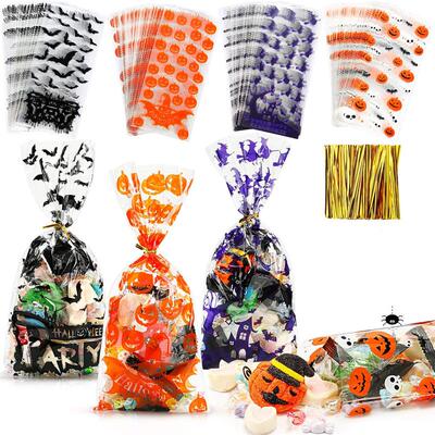 50PCS Halloween Candy Bag With Wire Ties Cute Packaging Bags