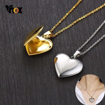 Vnox Light Heart Locket Pendants for Women Men Openable Phot