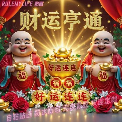 财运亨通财神到装饰贴纸喜庆吉祥墙贴自粘年画家居春节福字贴美化