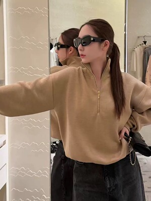 QUEENIE2026秋季新款 Jennie同款半拉链针织长袖半高领羊毛衫毛衣