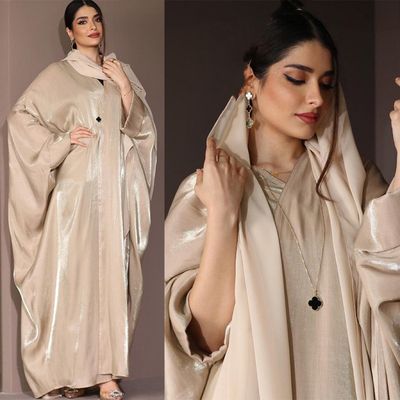 中东时尚亮丝缎蝙蝠袖长袍阿拉伯大码连衣裙Arab women kaftan