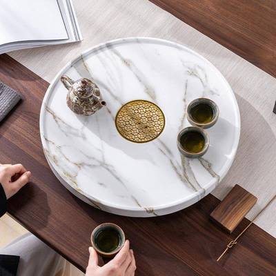 圆形高端奢石岩板茶盘排水新中式茶台家用功夫大理石茶海轻奢简约