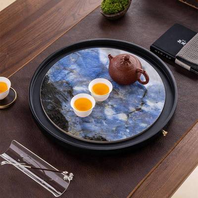 圆形乌金石茶盘茶海奢石岩板储排两用轻奢沥水简约小型干泡台托盘
