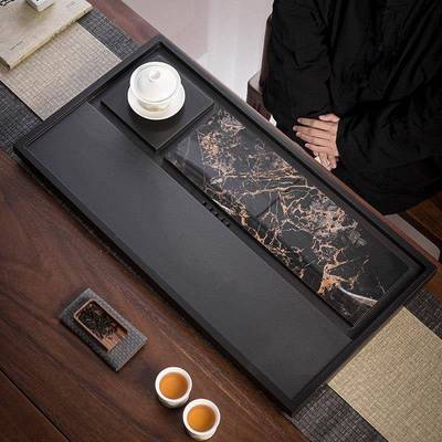 天然乌金石茶盘轻奢高档整块新中式奢石岩板茶台家用办公简约茶海
